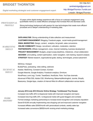 Digital Marketing Resume of Bridget Thornton | PDF | Marketing and Advertising | Business