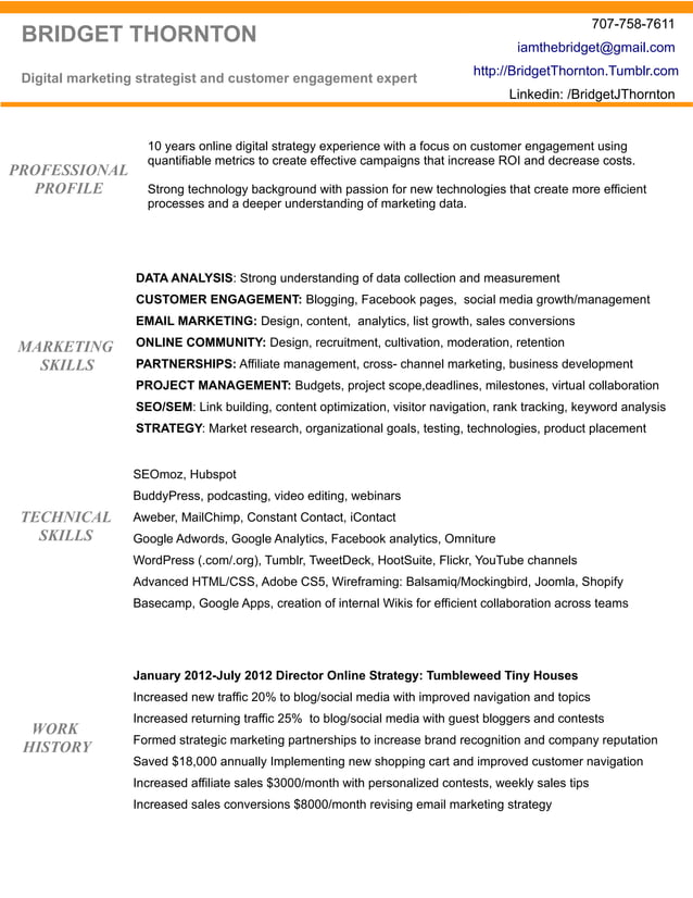 Digital Marketing Resume of Bridget Thornton | PDF | Marketing and Advertising | Business