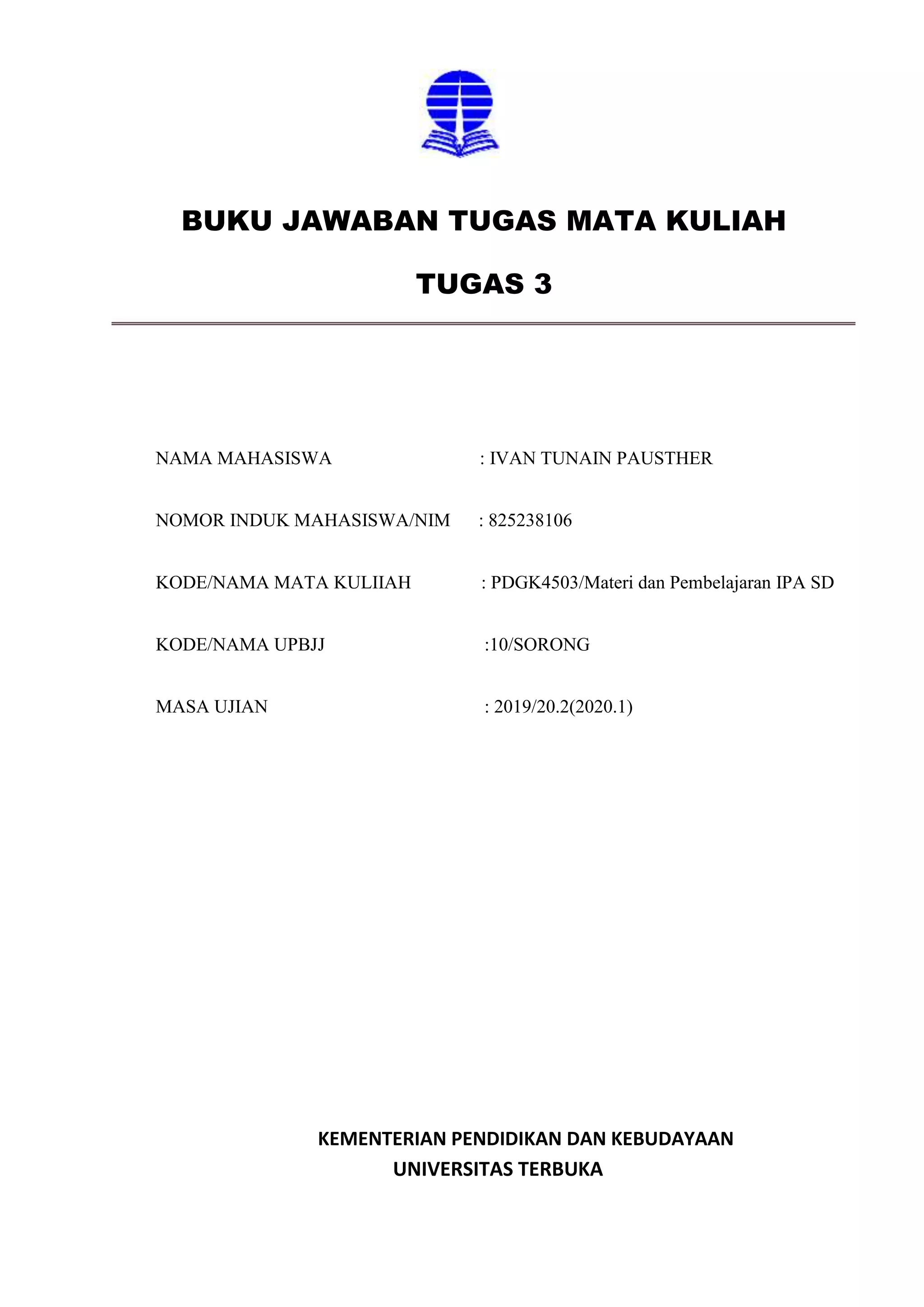 Bjt umum tugas 3 materi dan pembelajaran ipa sd | PDF