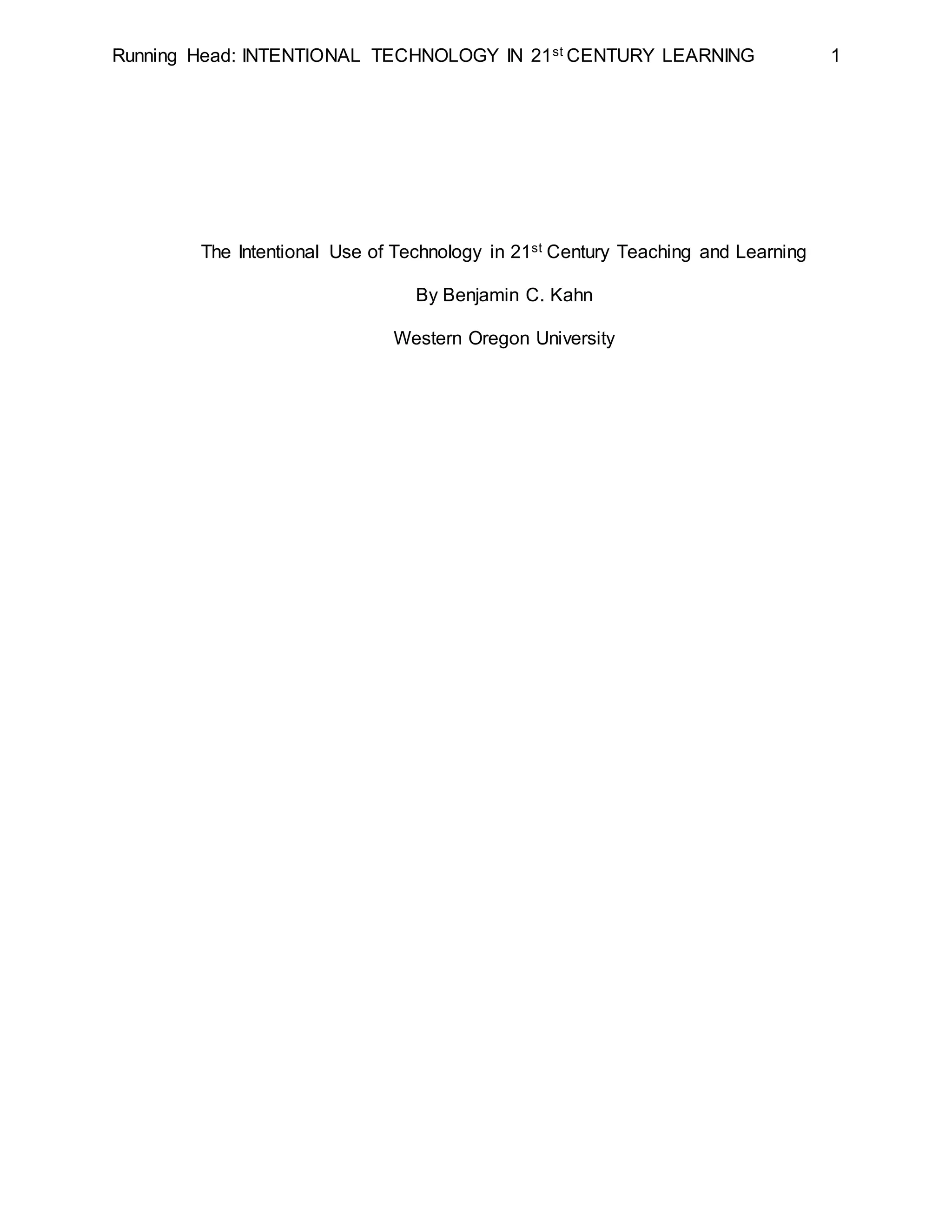 Intentional Use of Technology in 21st Century Teaching & Learning | PDF