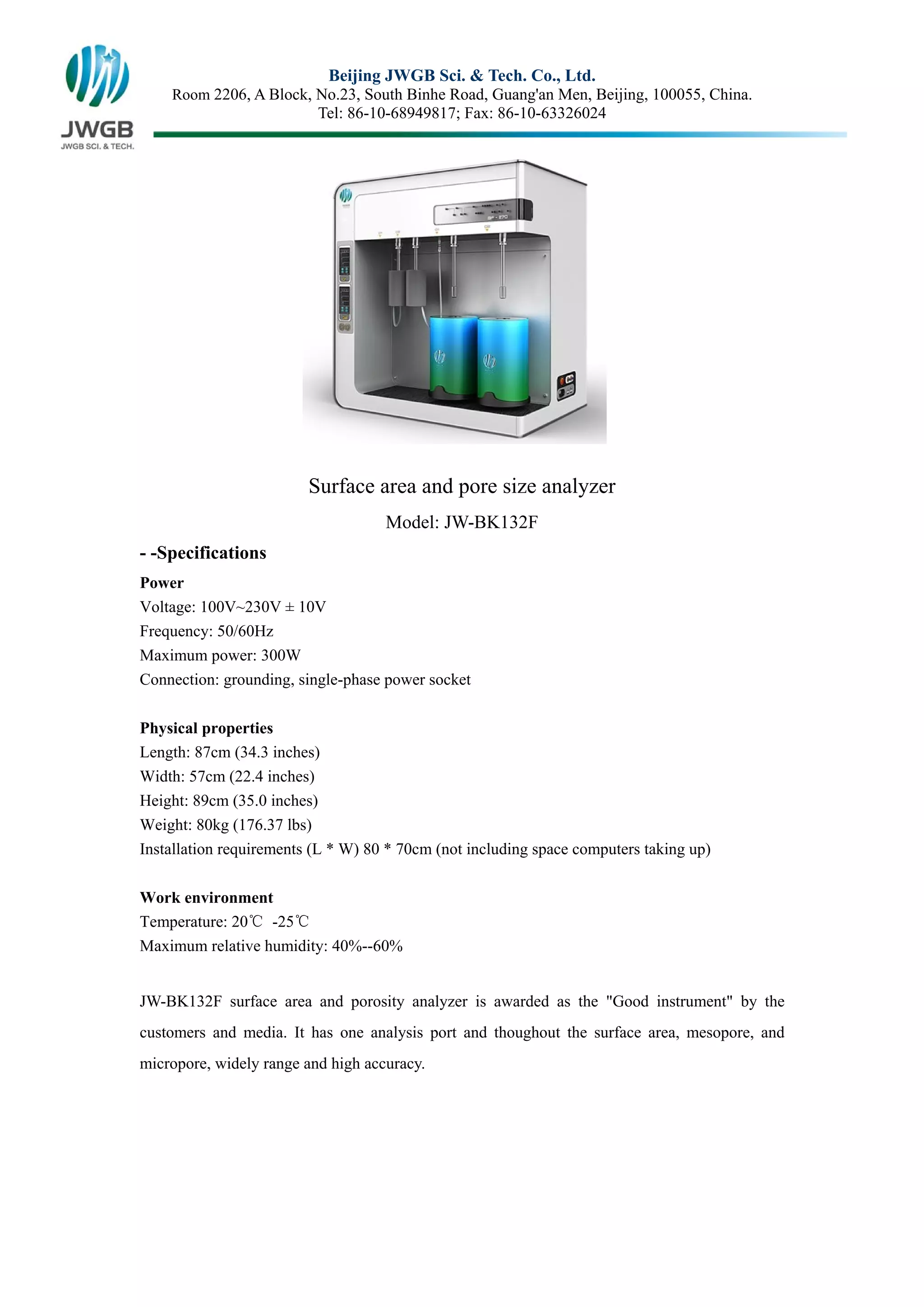 BET surface area and pore size analyzer | PDF