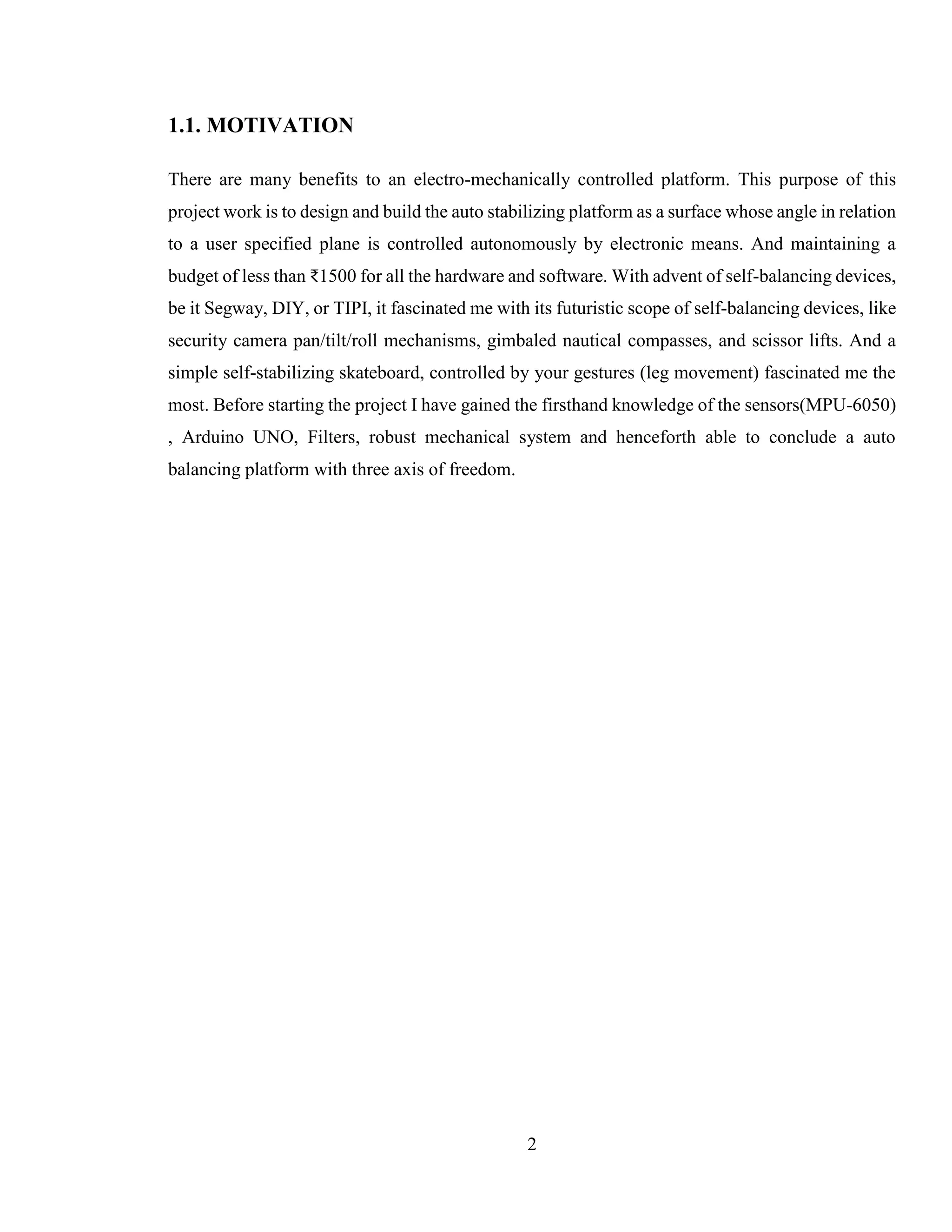 Three-Axis Auto Stabilizing Video Camera Platform | PDF