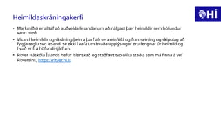 Heimildaskráning í ýmsum kerfum - Ritver HÍ | PPTX