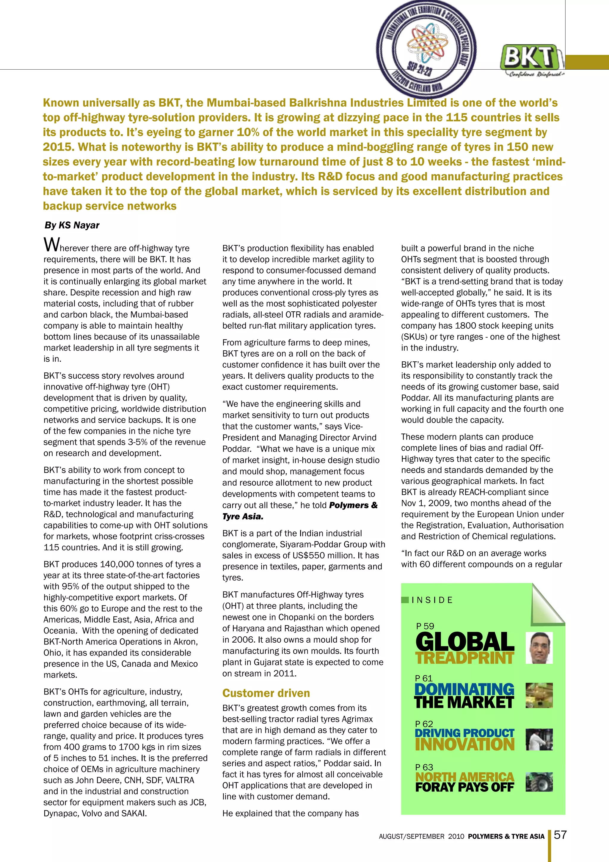 Bkt special report aug sept- 10 - tyre asia | PDF | Automotive Industry | Industries