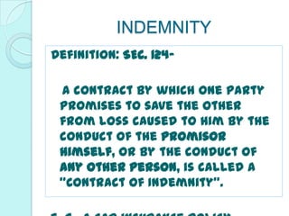 Indemnity and Guarantee | PPTX | Life Insurance | Insurance