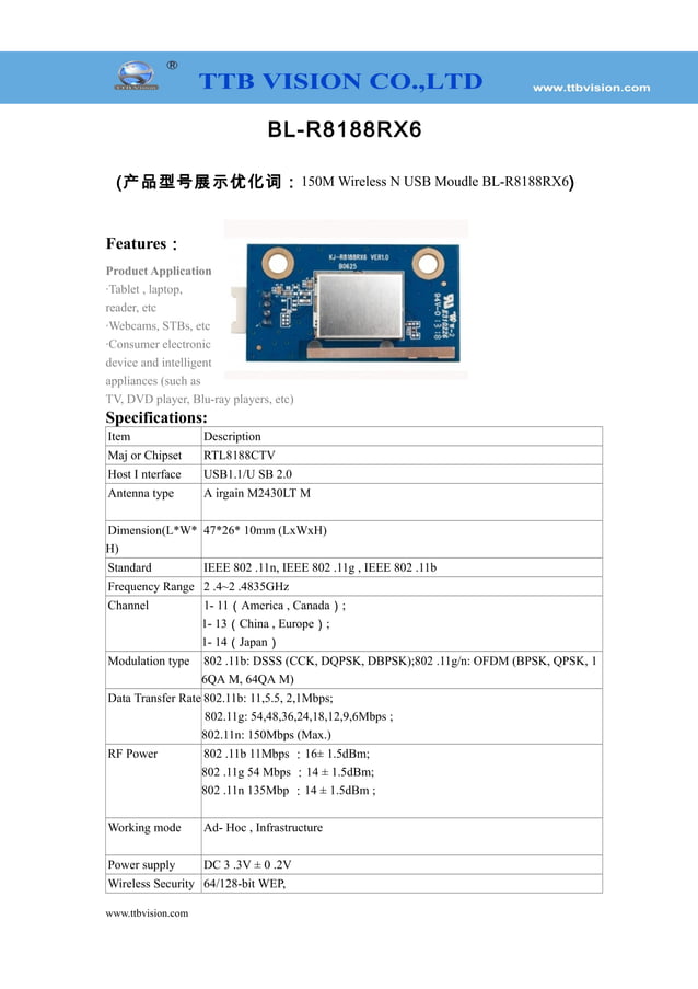 Bl r8188 rx6-specification-www.ttbvs.com | Computer Networking | Computing