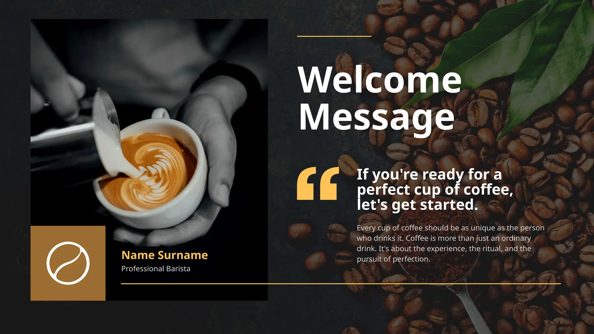 Black and Orange Professional Barista Coffee Portfolio Presentation.pptx