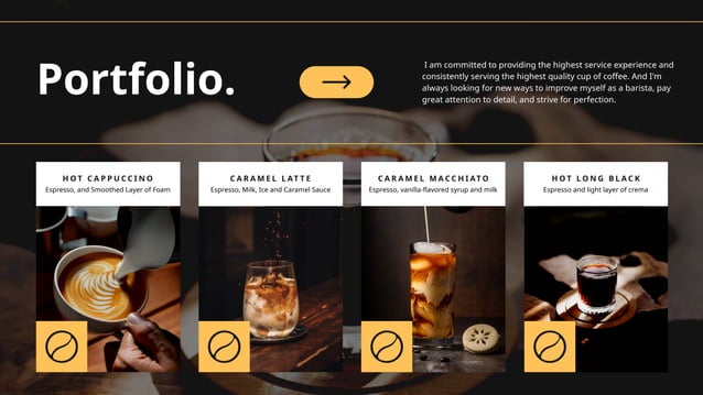Black and Orange Professional Barista Coffee Portfolio Presentation.pptx