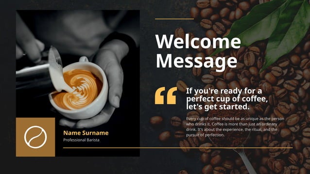 Black and Orange Professional Barista Coffee Portfolio Presentation.pptx