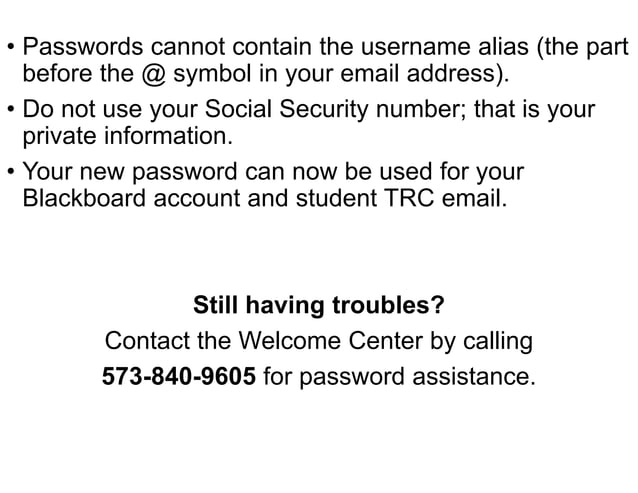 TRC Blackboard Sign-in Forgot Password | PPT