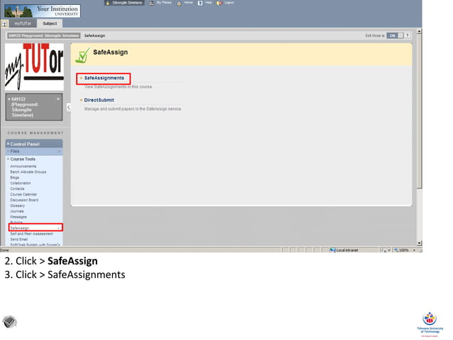 Blackboard training - SafeAssignment | PPT
