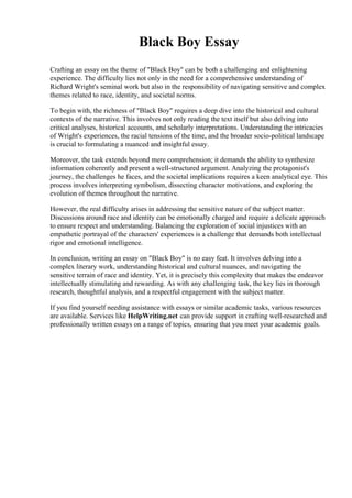Black Boy Essay. Baltimore City Community College | PDF