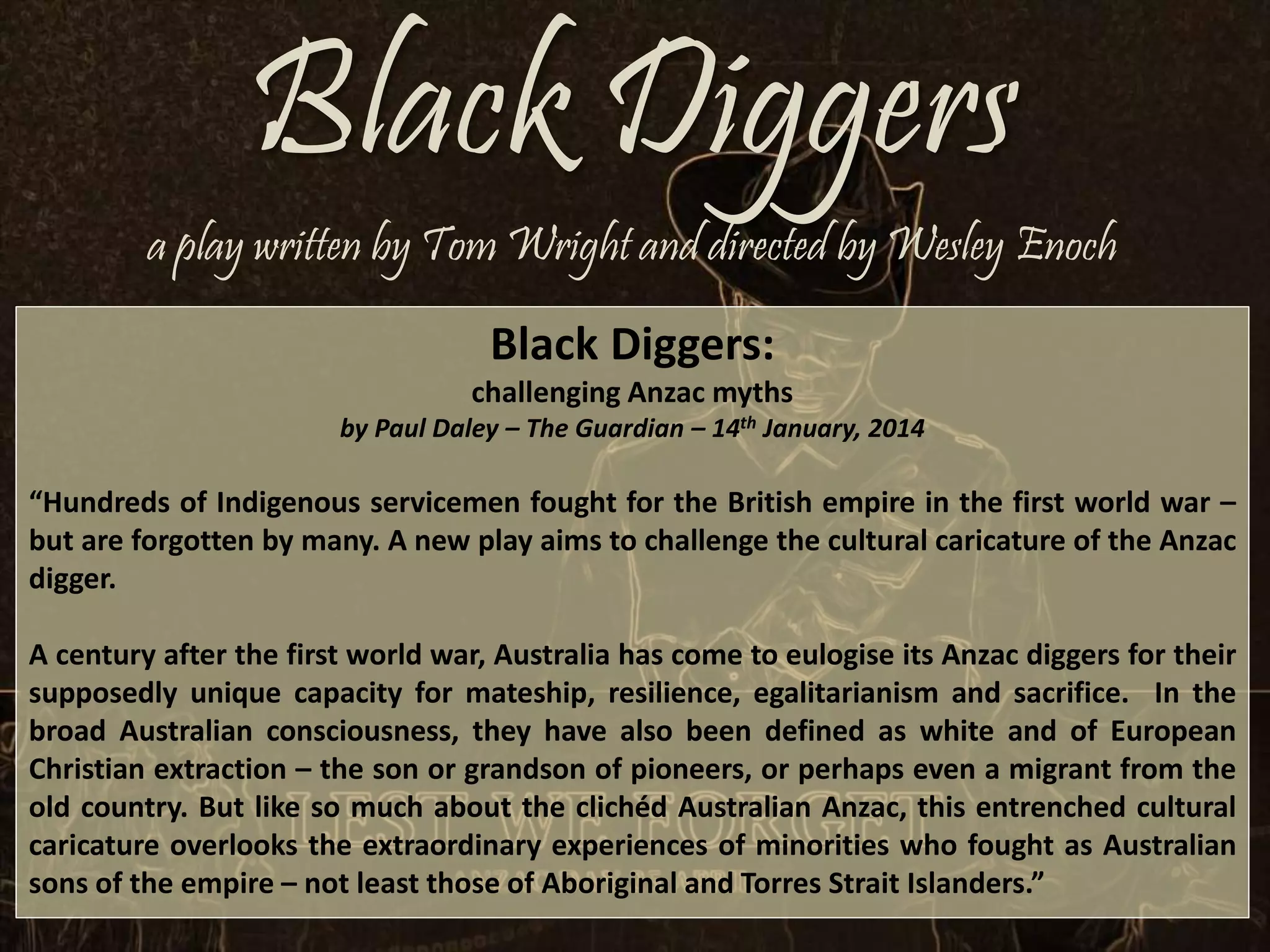Black Diggers - Indigenous Australians and World War One | PPSX