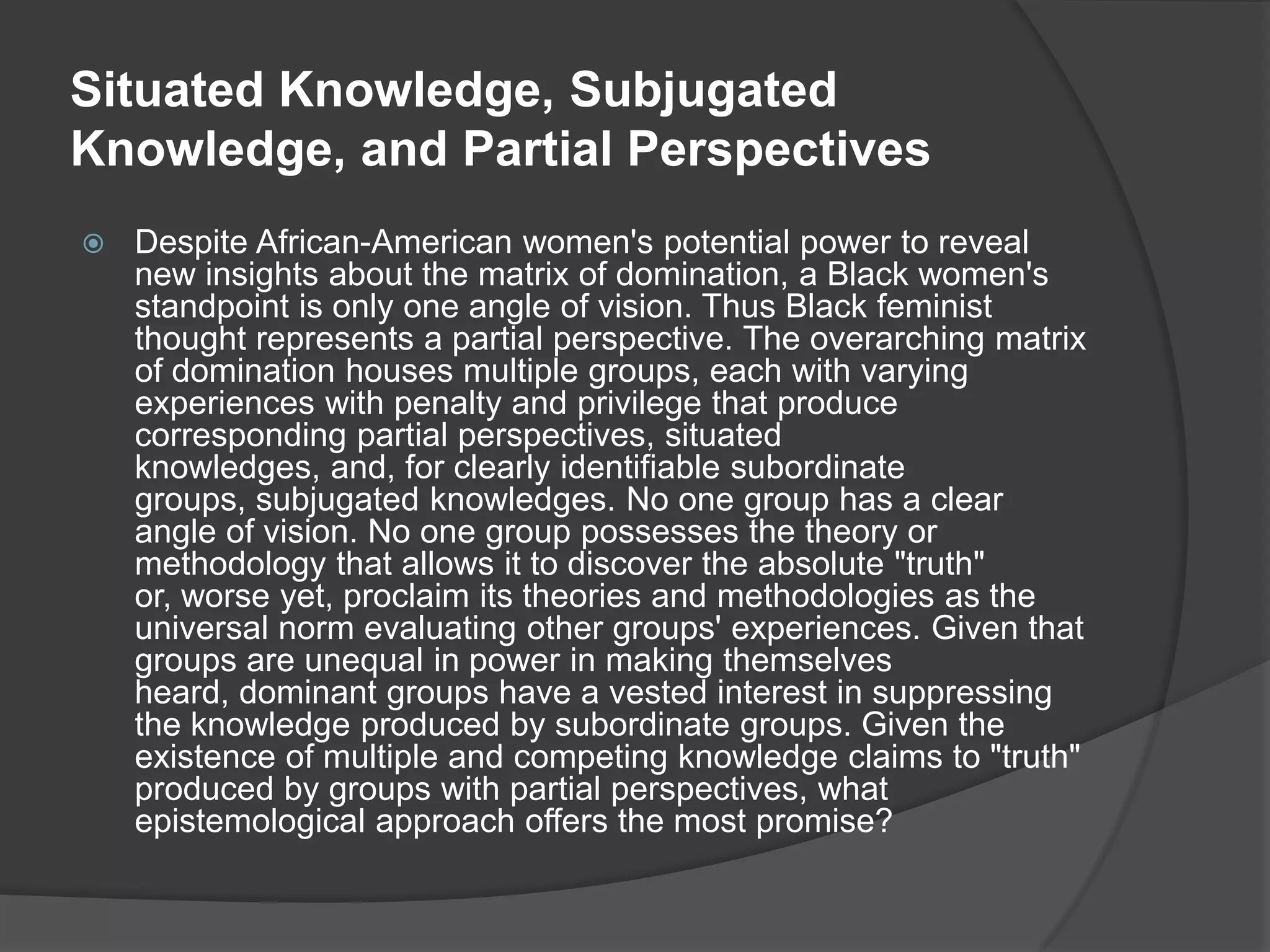 Black feminist thought in the matrix of domination | PPTX