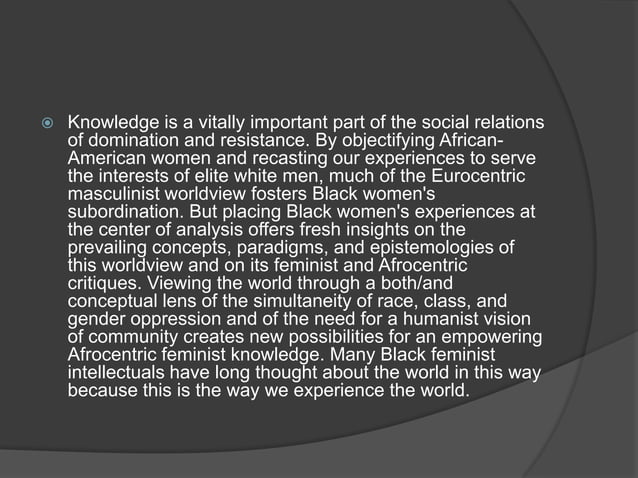 Black feminist thought in the matrix of domination | PPTX