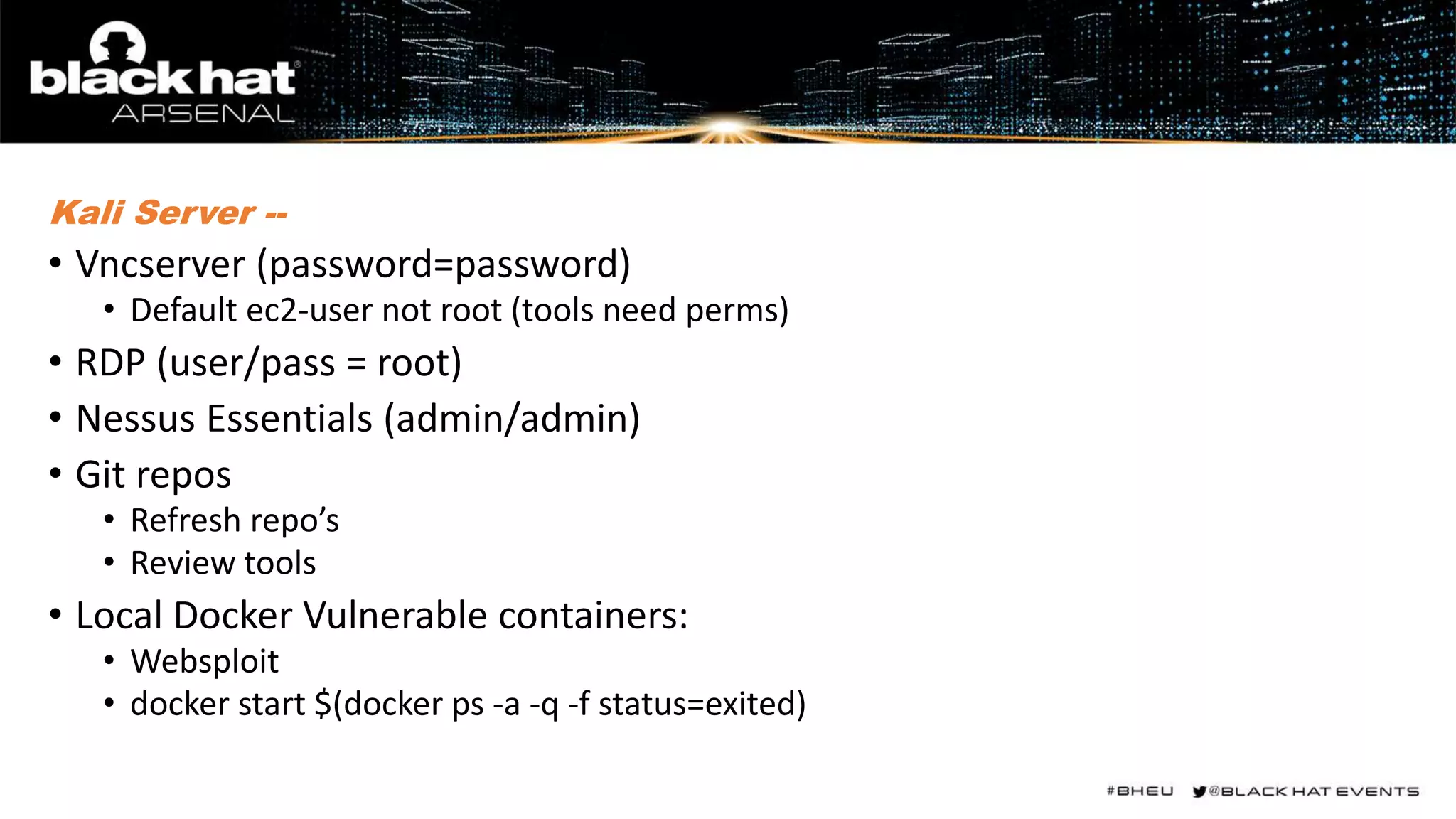 Cyber Range - Blackhat Europe 19 Arsenal | PPTX