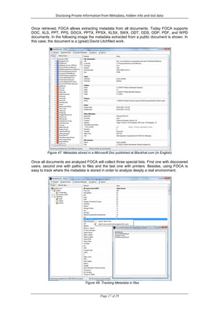 Disclosing Private Information from Metadata, hidden info and lost data | PDF