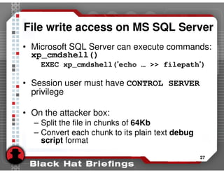 Advanced SQL injection to operating system full control (slides) | PPT