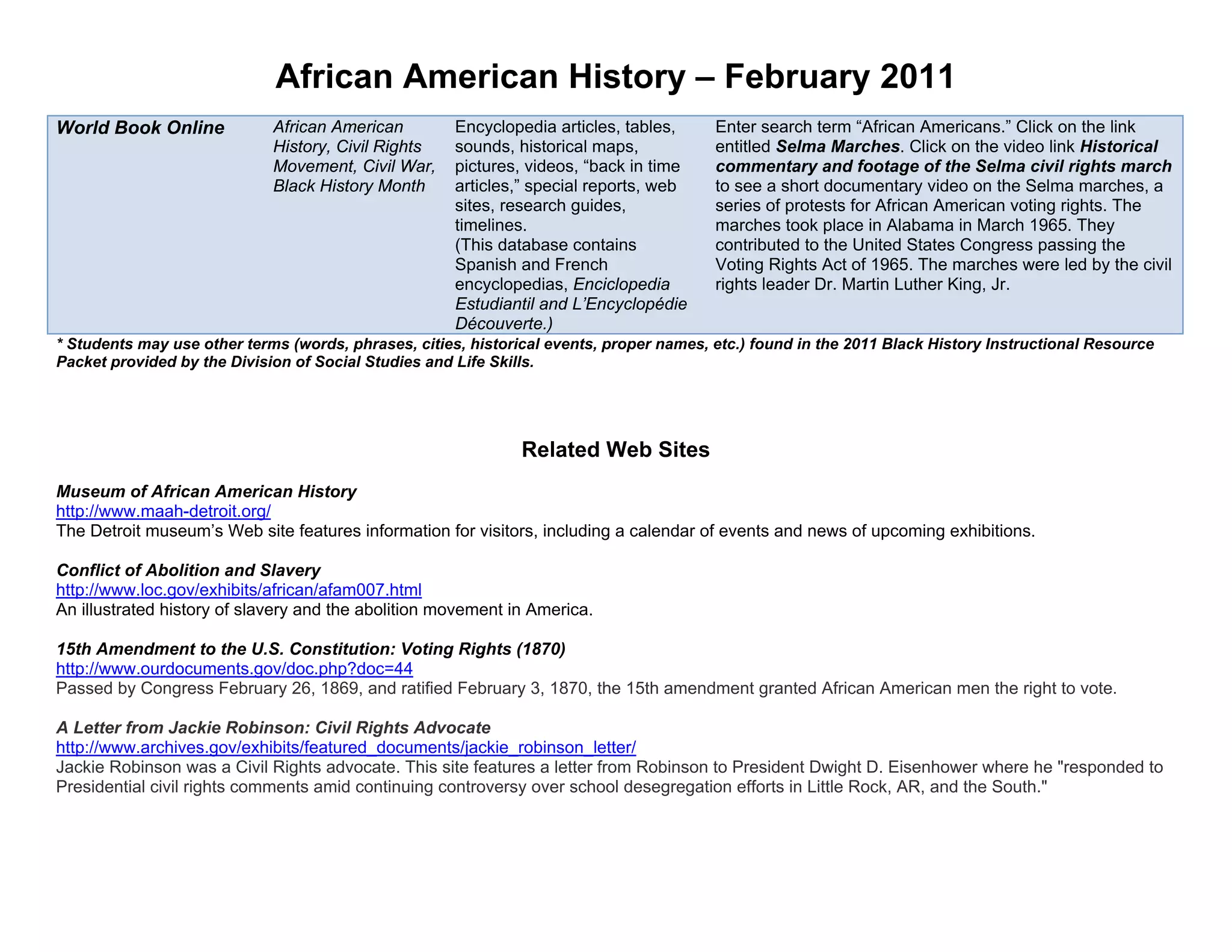 Black history online reference resources secondary | PPT