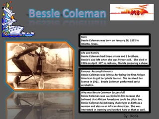 Bessie Coleman Timeline