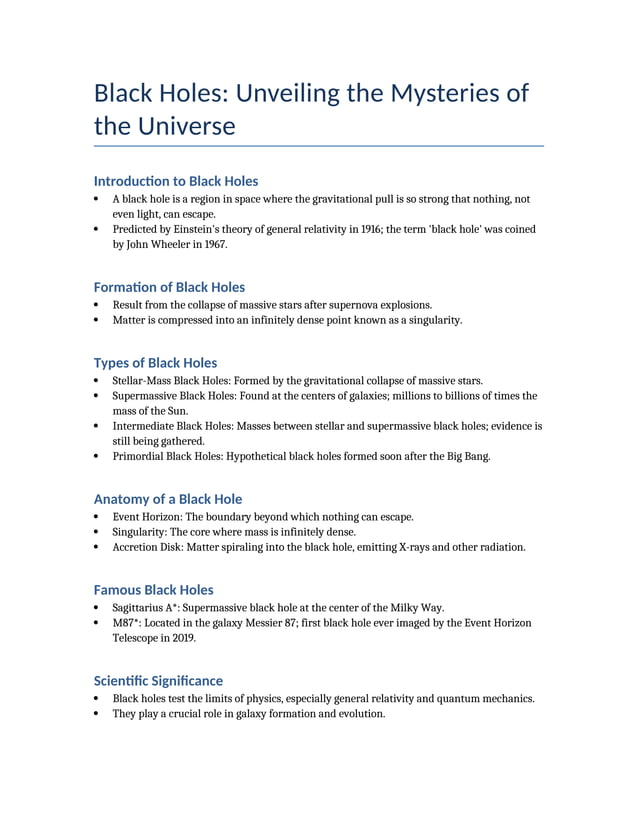 Introduction to Black Hole and how its formed | DOCX
