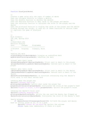 Blackjack Coded in MATLAB | PDF