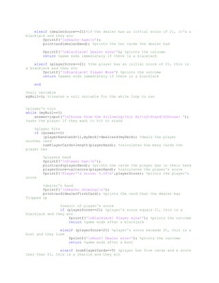 Blackjack Coded in MATLAB