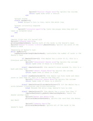 Blackjack Coded in MATLAB | PDF
