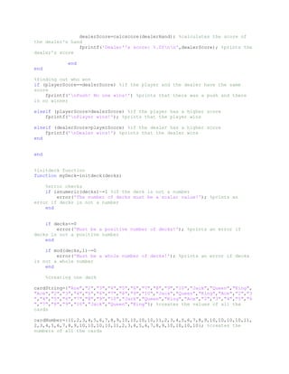 Blackjack Coded in MATLAB
