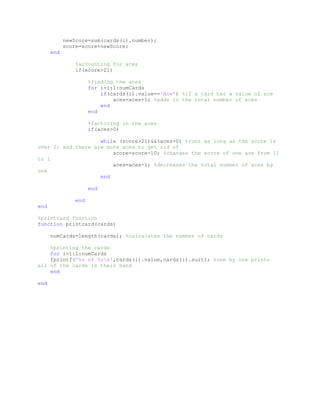 Blackjack Coded in MATLAB