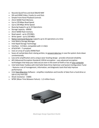 Blackmagic design hyper deck shuttle | PDF