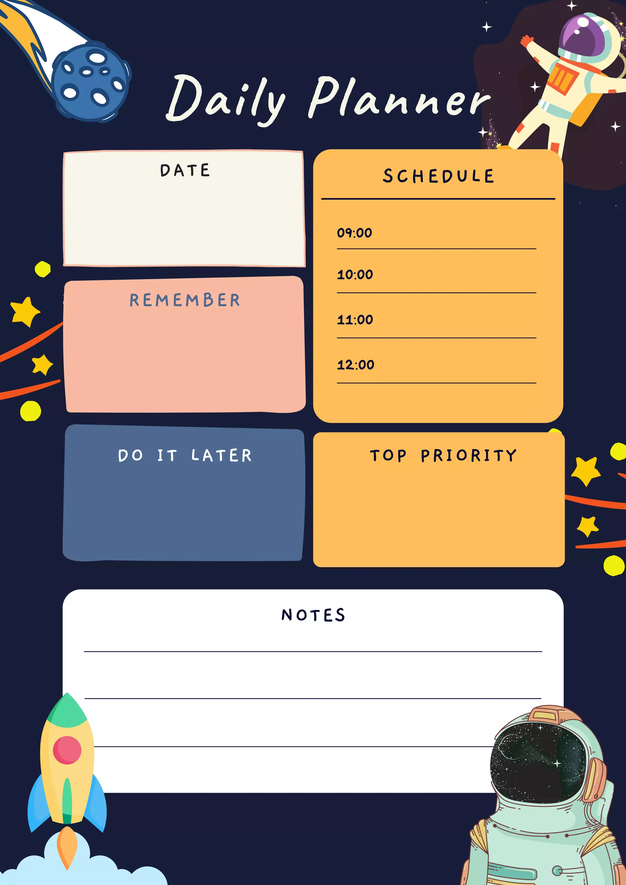 Black Minimal Illustration Astronaut Space Daily Planner.pdf