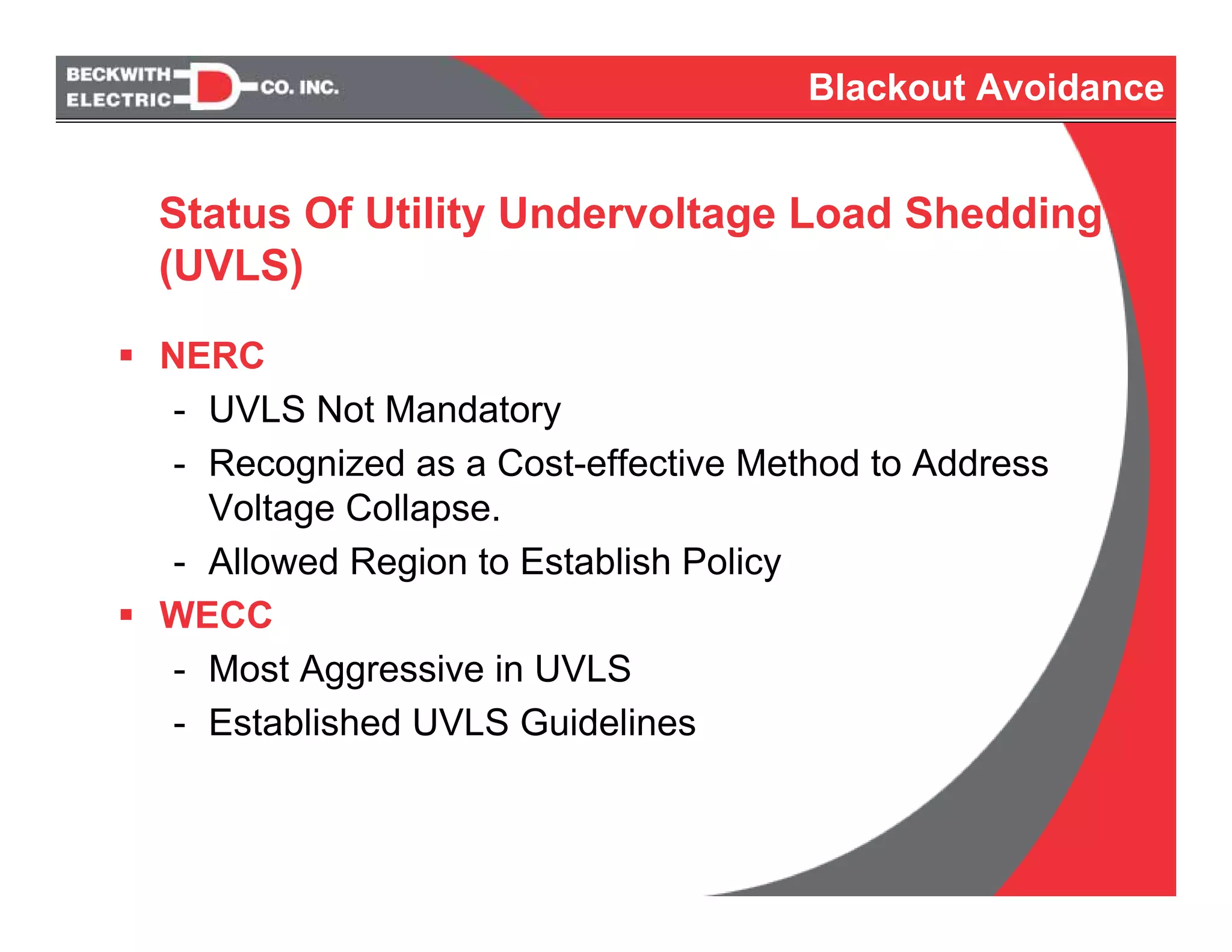 Blackout Avoidance & Undervoltage Load Shedding | PPT
