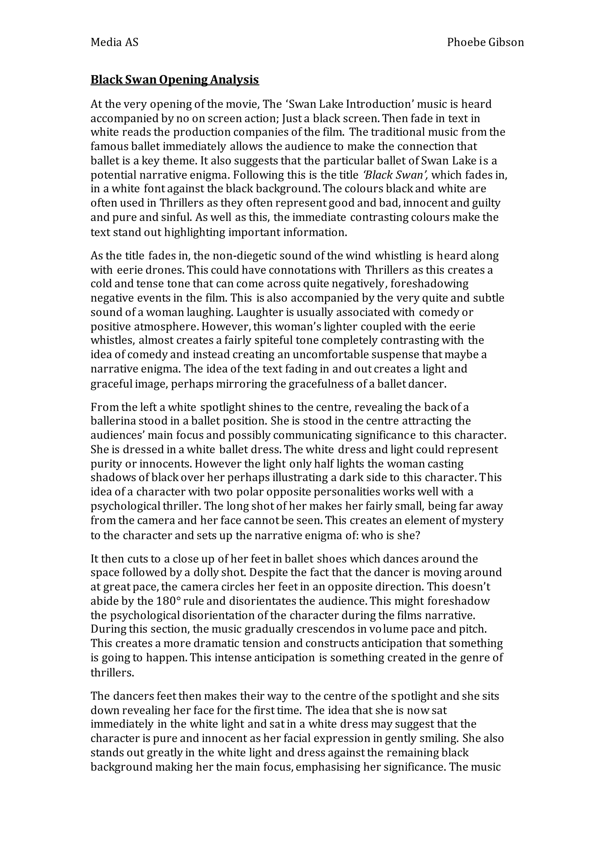 Black swan opening analysis | DOCX