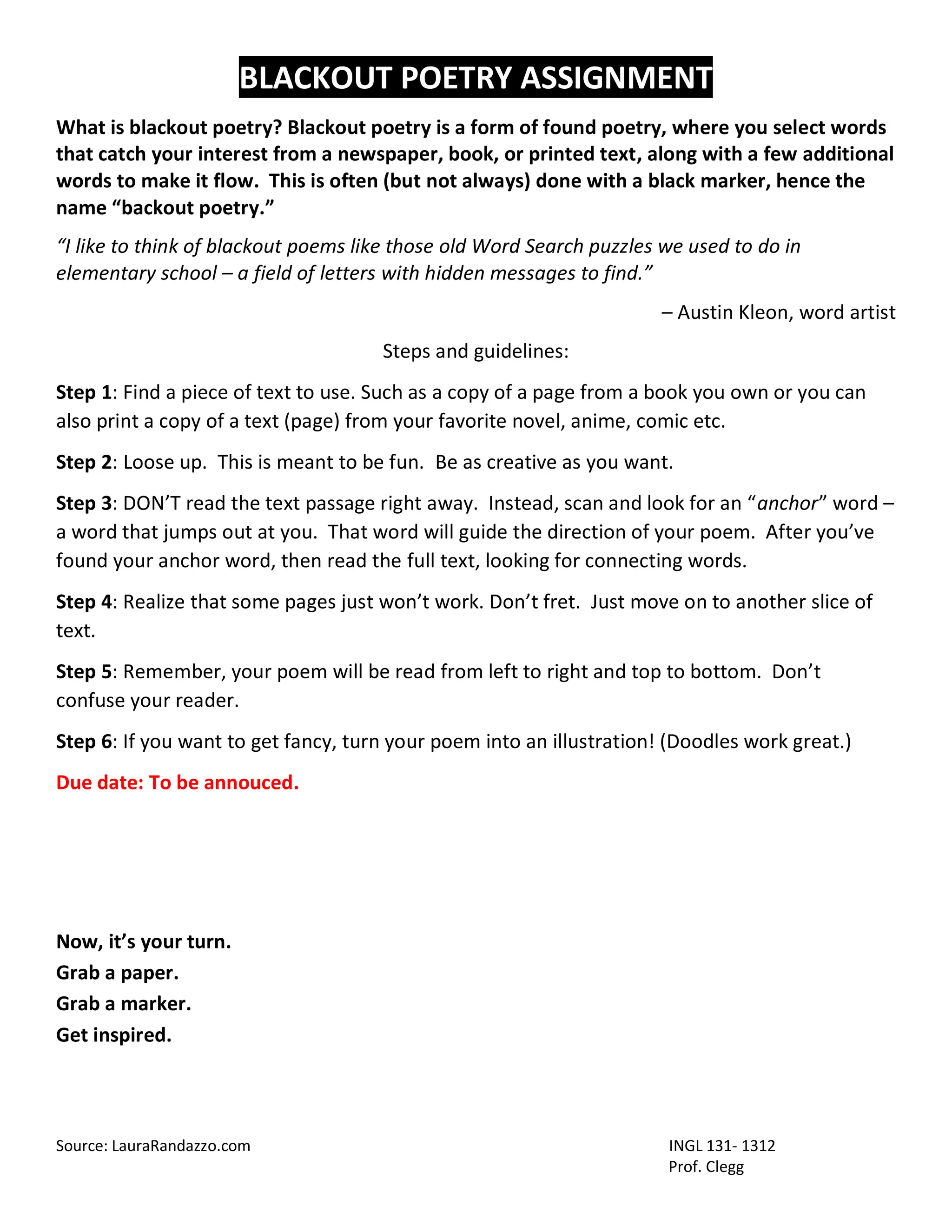 Blackout Poetry Assignment for highschol | PDF