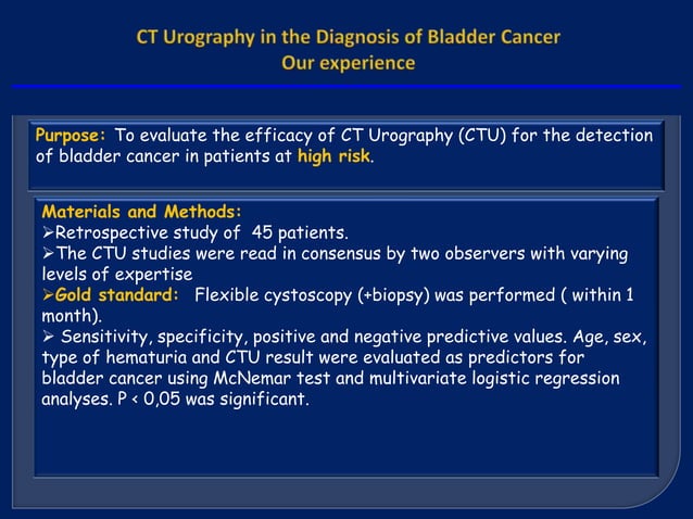 Role of CT Urography in bladder cancer. Cambridge lecture.