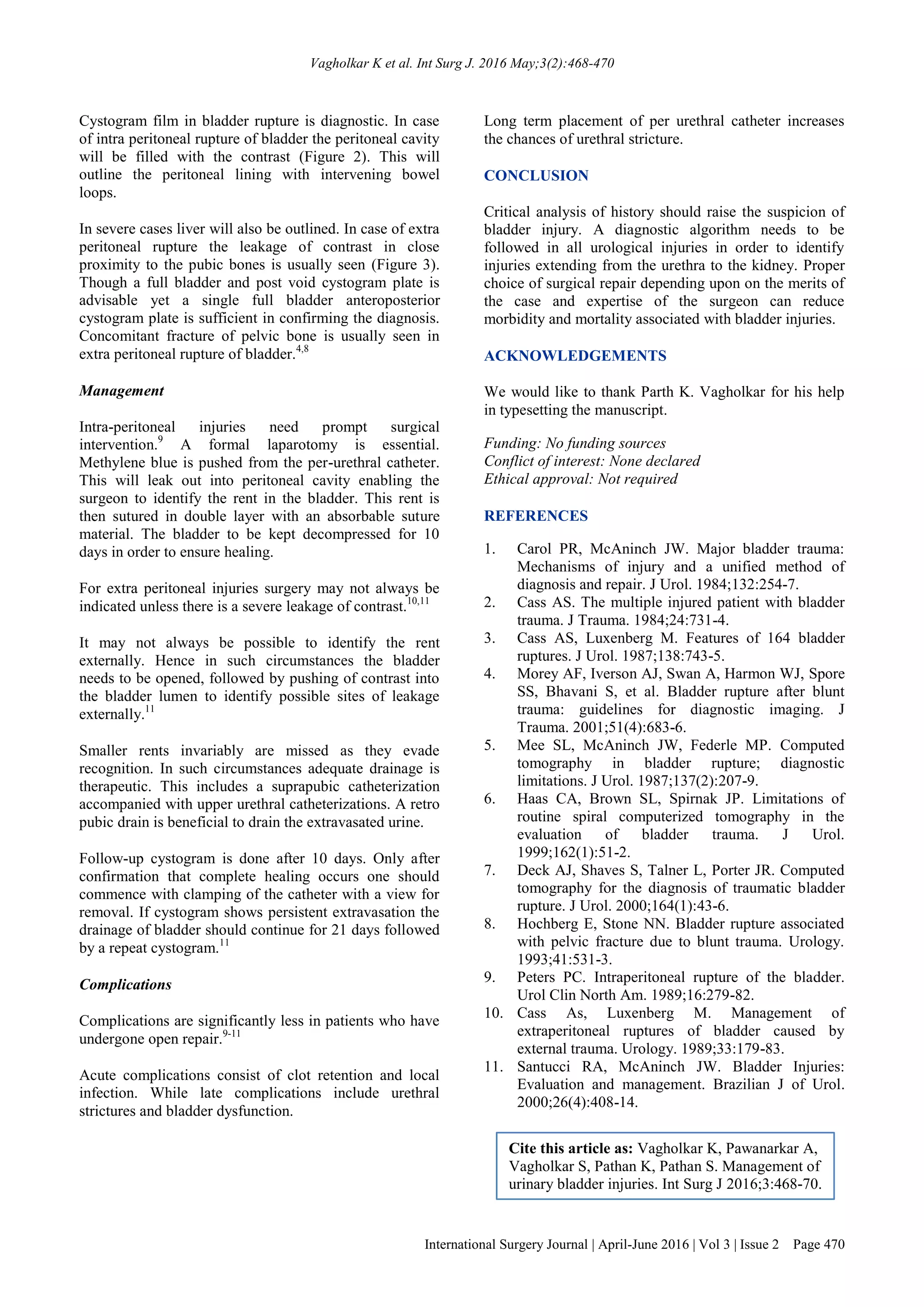 Management of urinary bladder injuries | PDF