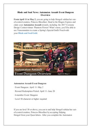 Blade and Soul News: Automaton Assault Event Dungeon Overview | PDF
