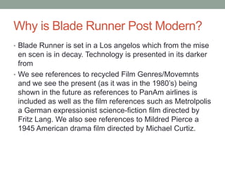 Blade runner (1982) | PPTX | Science Fiction | Genres