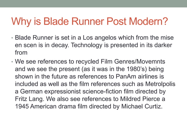 Blade runner (1982) | PPTX | Science Fiction | Genres