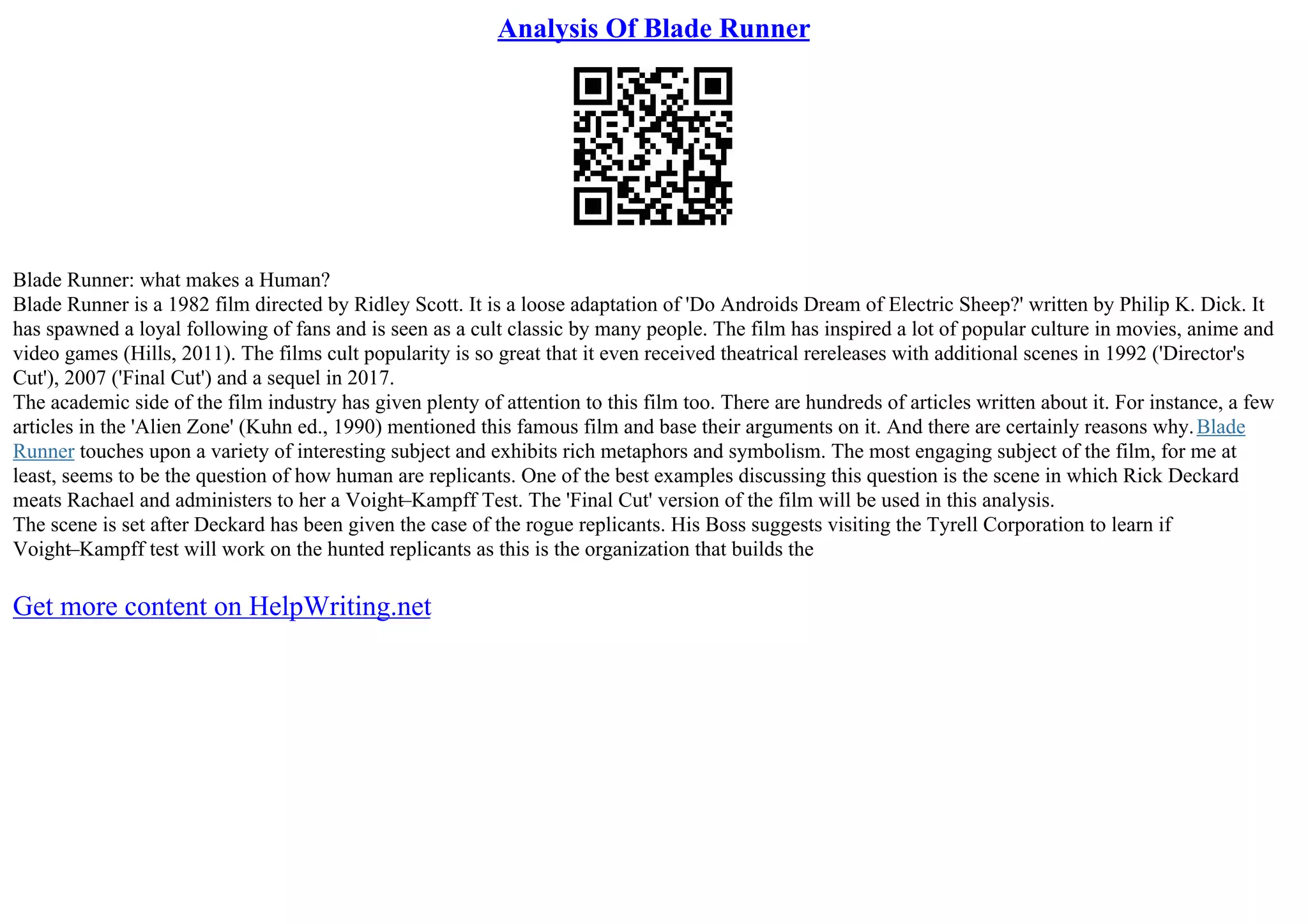 Blade Runner Analysis | PDF