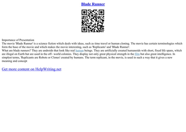 Blade Runner Analysis | PDF