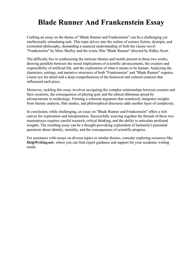Blade Runner And Frankenstein Essay. Glendale Community College | PDF