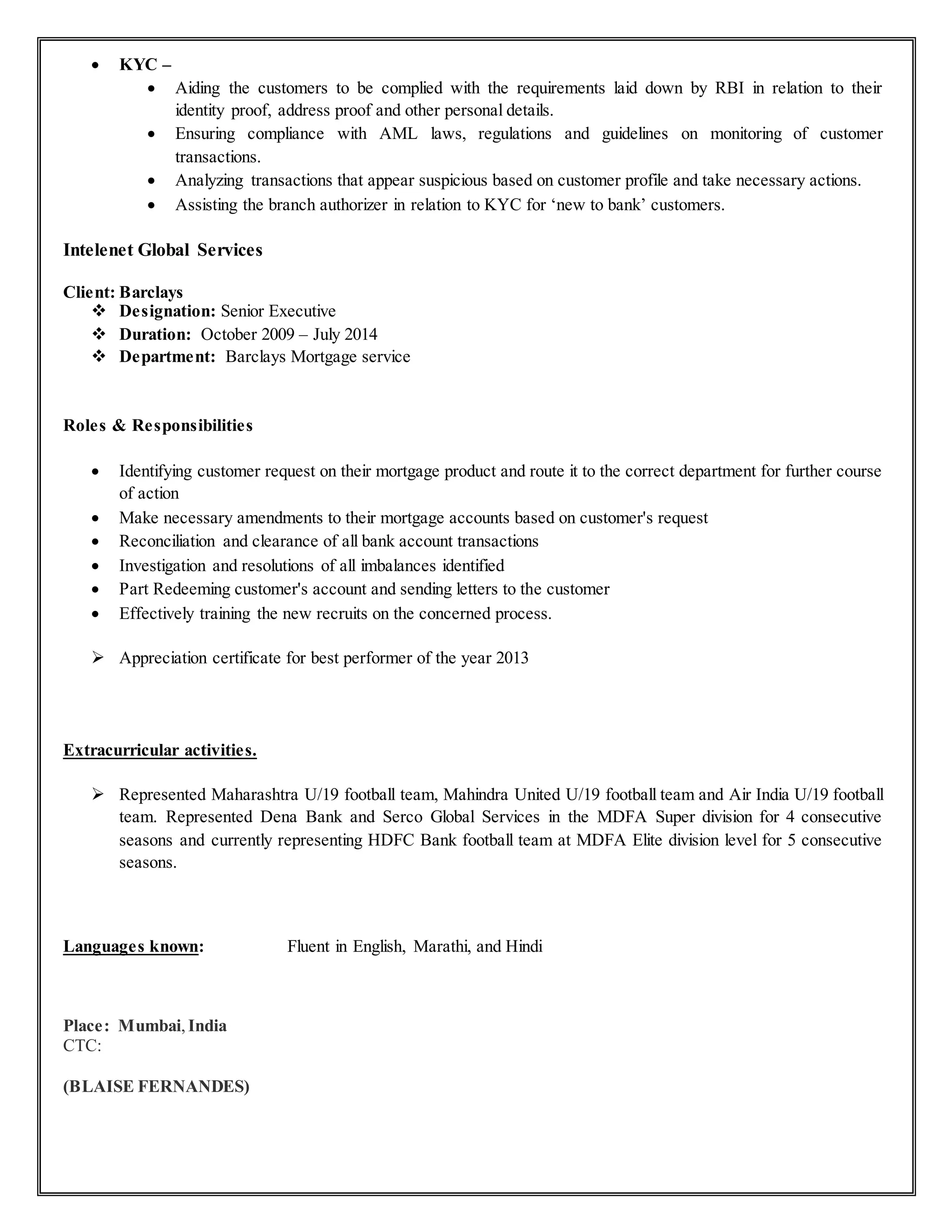 Blaise Fernandes Resume | DOCX