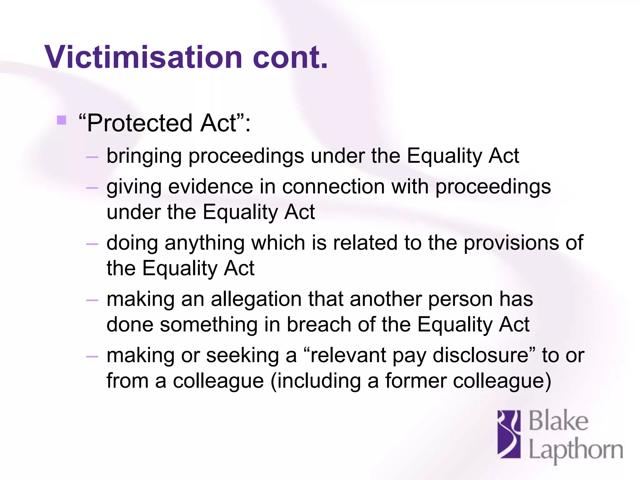 Blake lapthorn Equality Act 2010 presentation on 17 November 2010 | PDF
