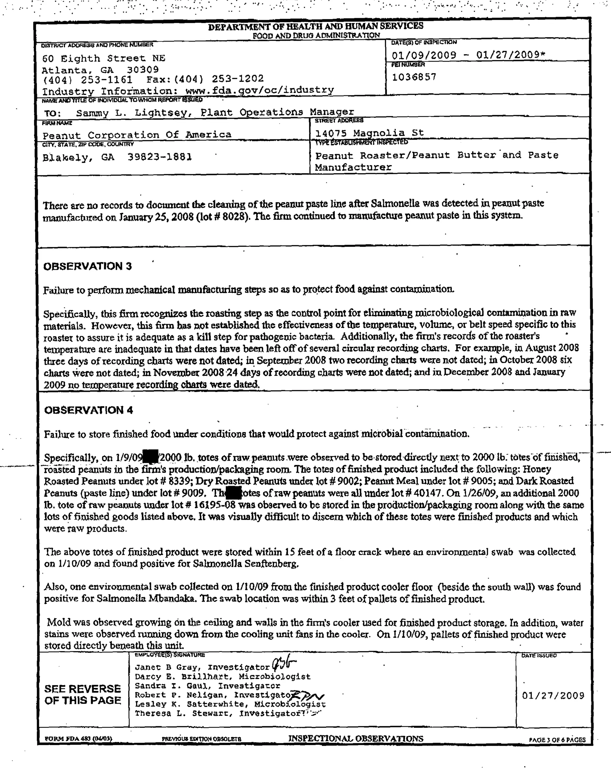 FDA Peanut Inspection Report - Blakely, GA | PDF