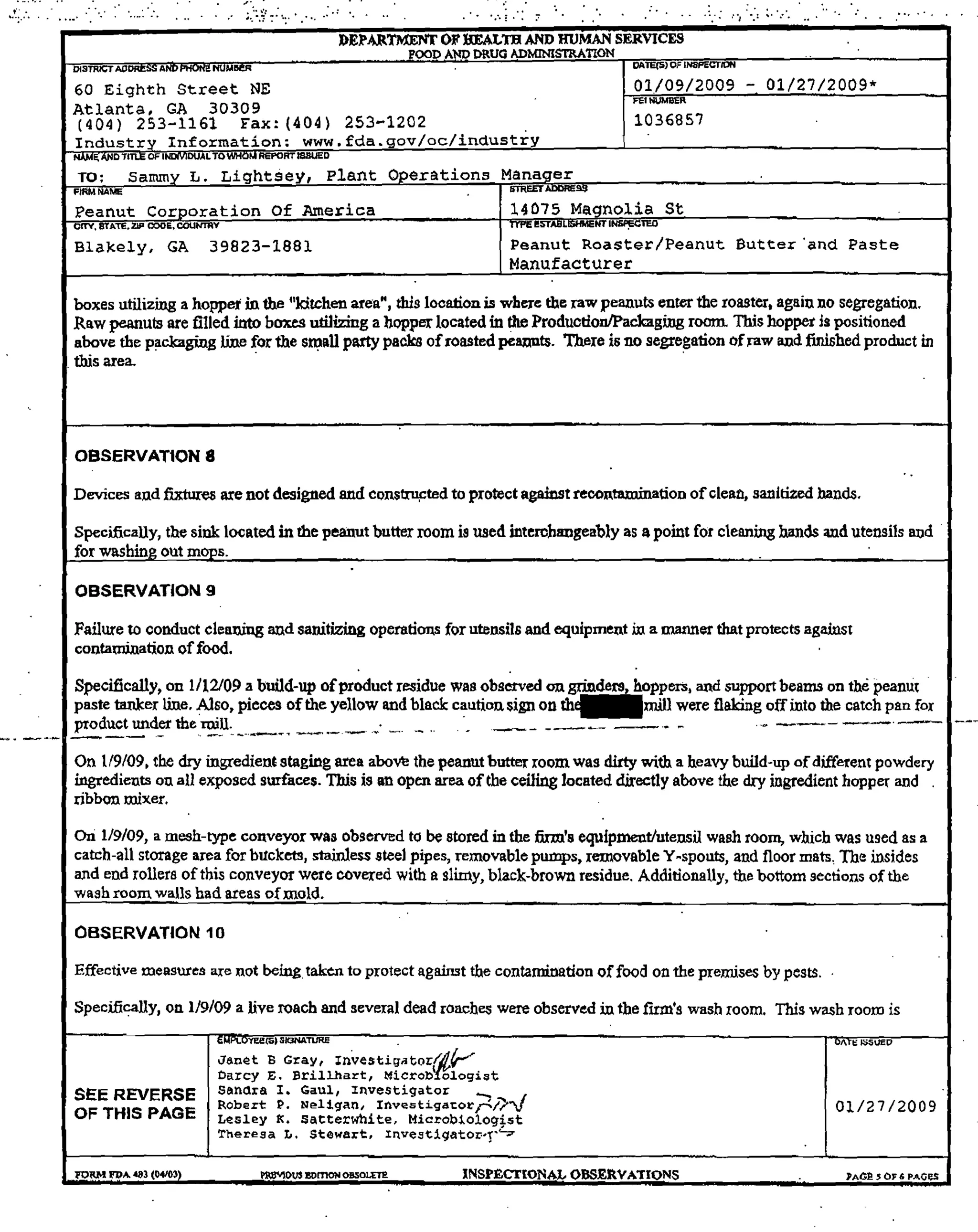 FDA Peanut Inspection Report - Blakely, GA | PDF