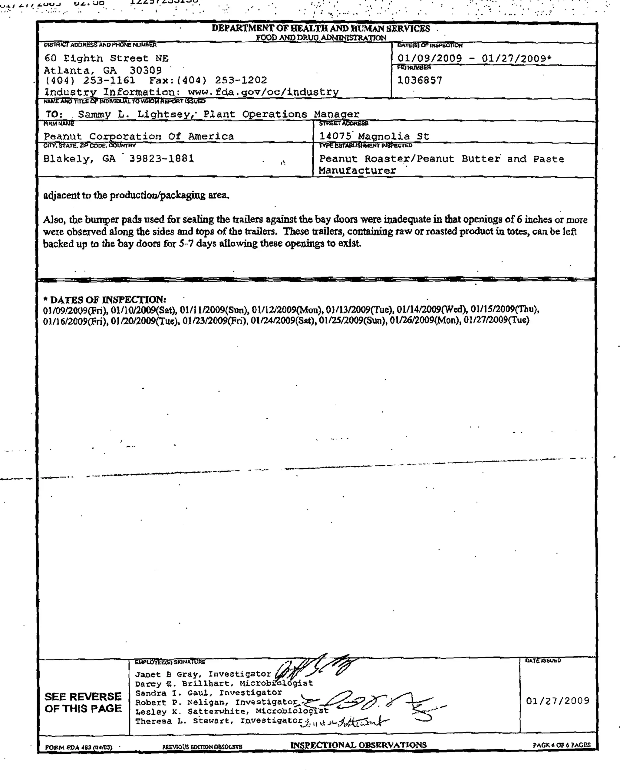 FDA Peanut Inspection Report - Blakely, GA | PDF