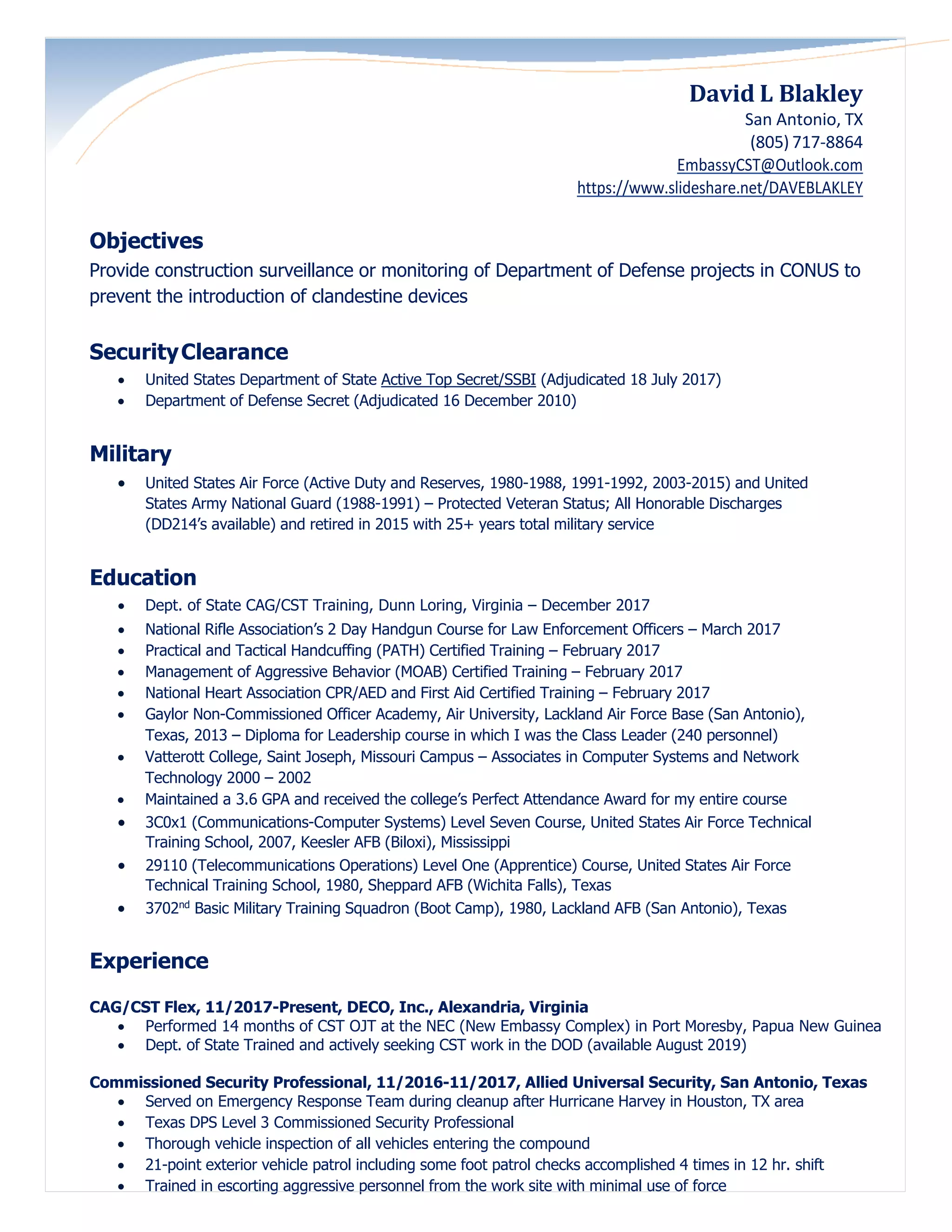 Blakley Construction Surveillance resume 2019 (updated signed) | PDF