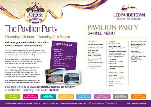 Bulmers Live at Leopardstown Pavilion Party Menu